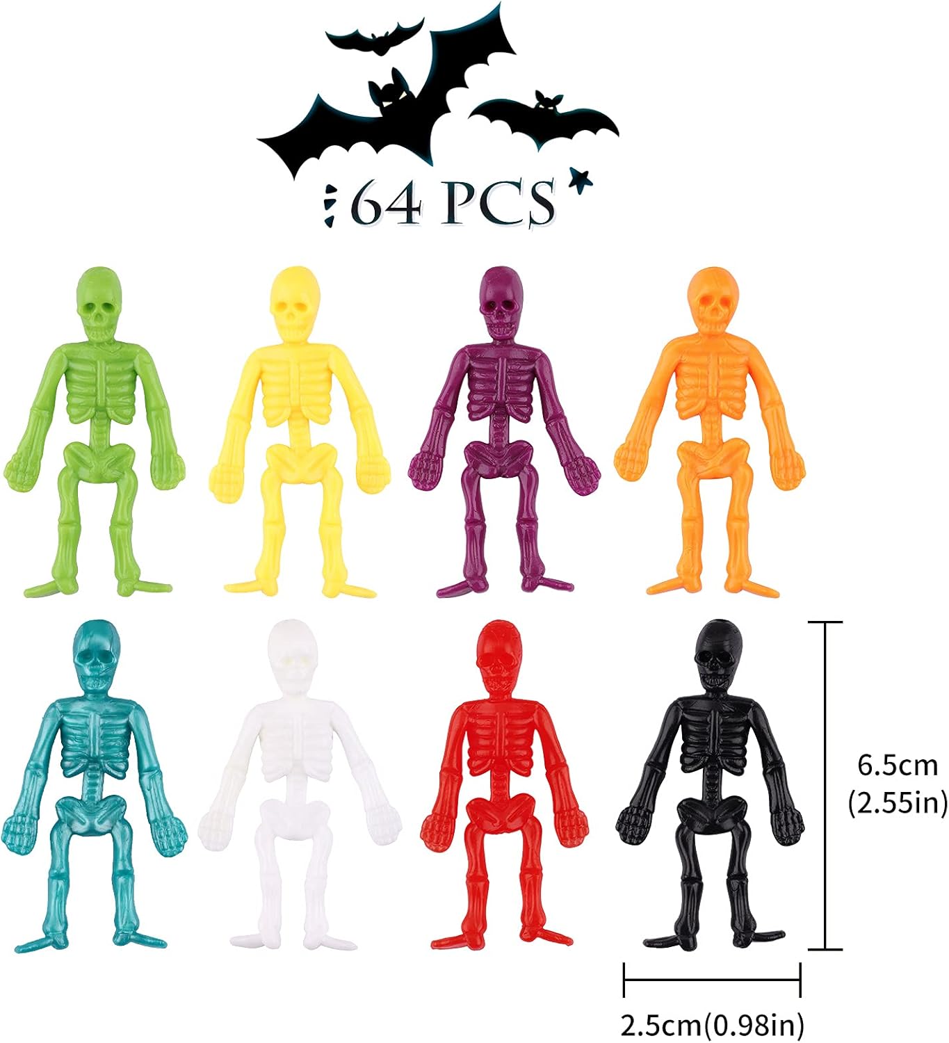 64 Pcs Halloween Stretchy Skeletons Assorted Colour Stretchy Skeleton ...