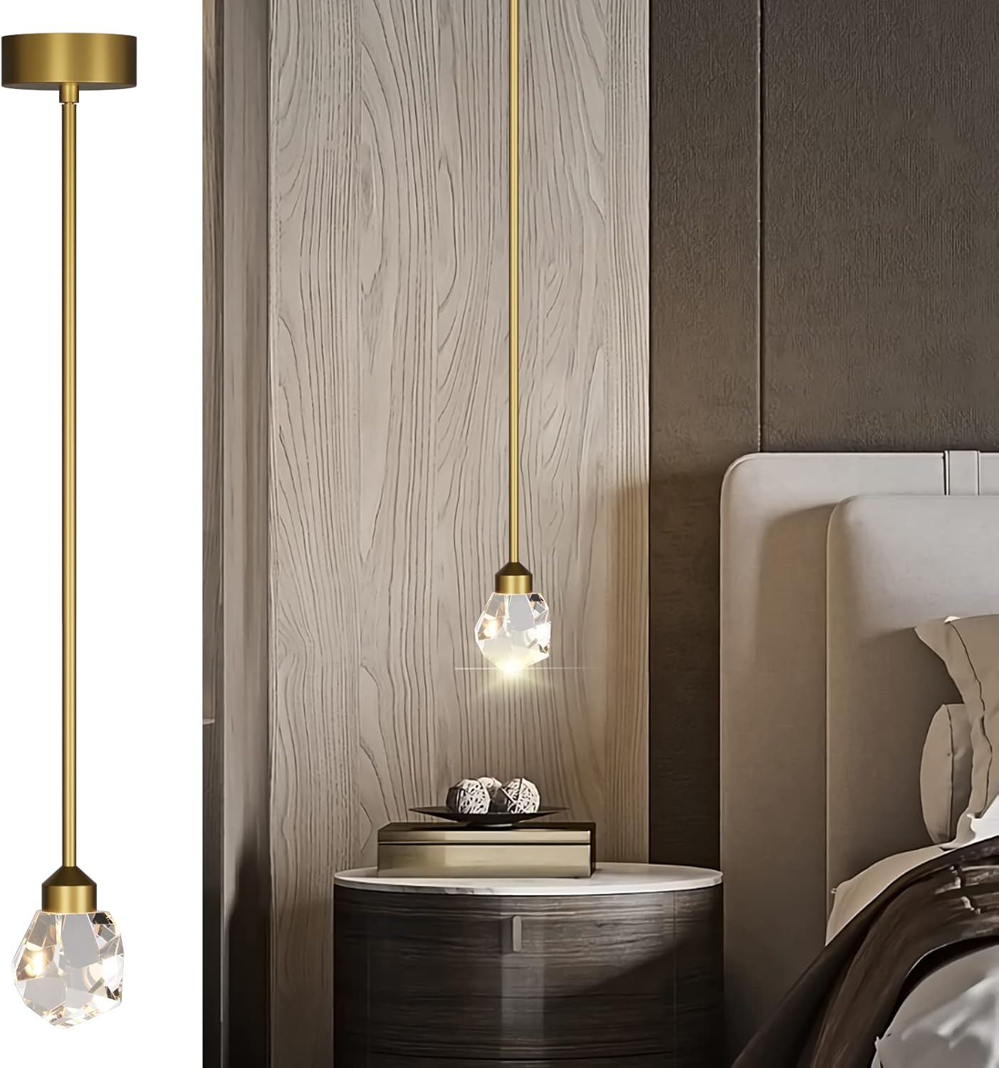 Crystal Pendant Light Gold Finish 1-Light Modern Crystal Pendant Light ...