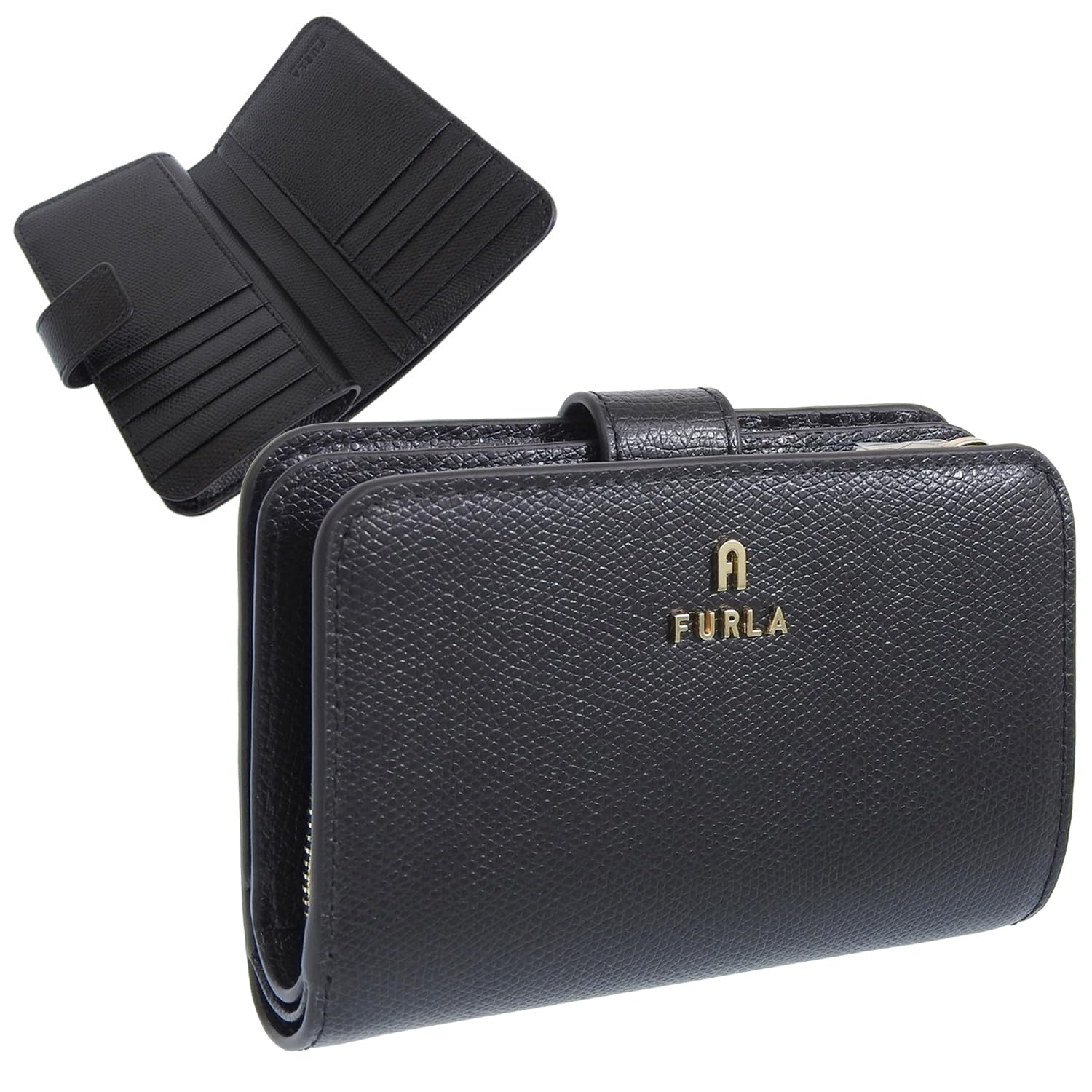 Amazon | [フルラ] 二つ折り財布 カメリア Mサイズ ブラック