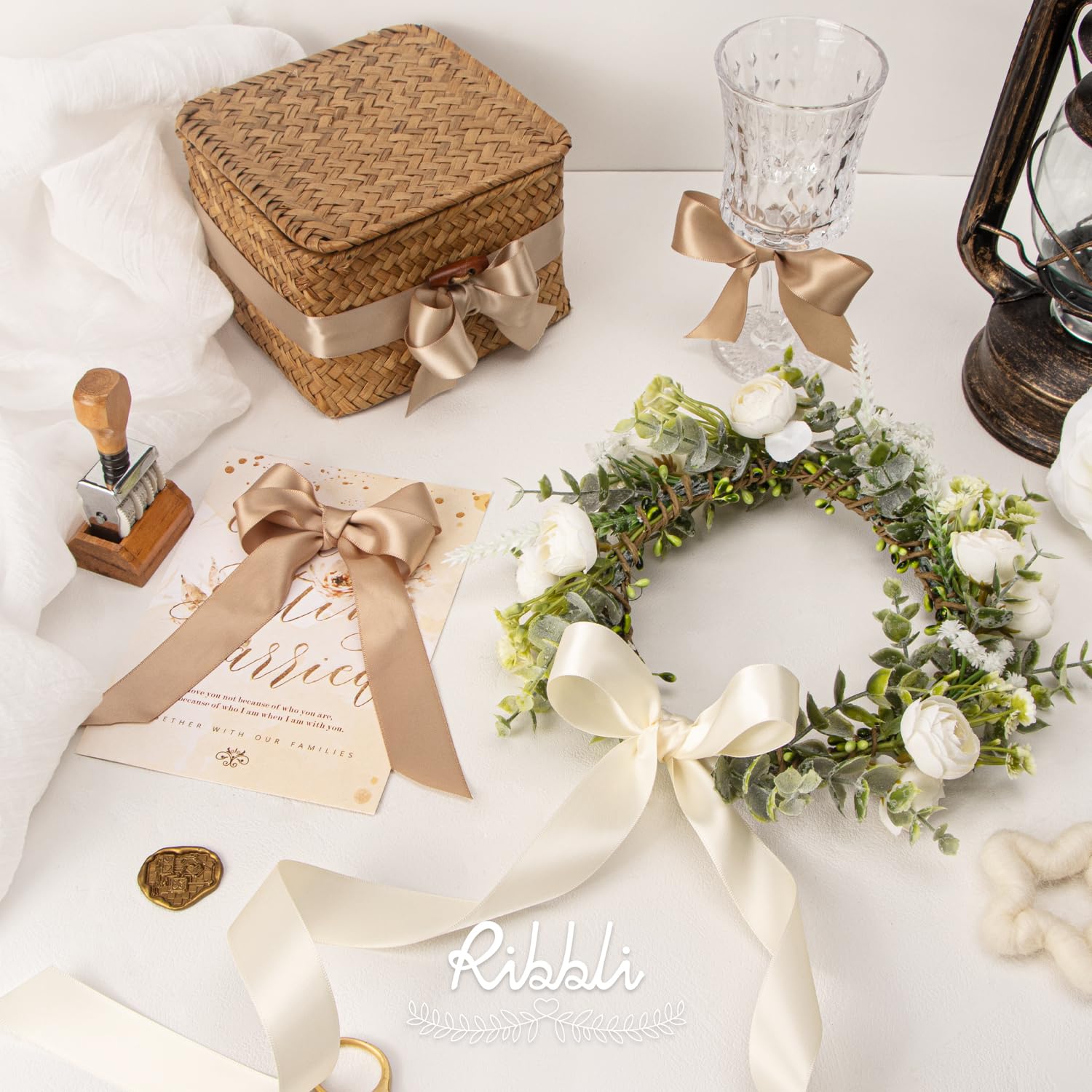 Snapklik.com : Champagne Satin Ribbon 1 Inch X 4 Rolls Total 40 Yards ...