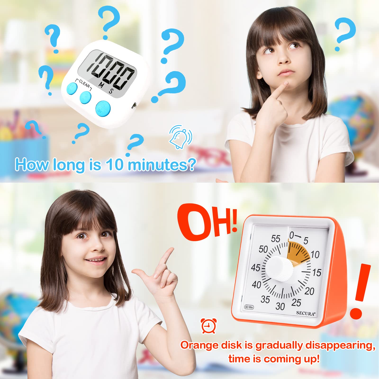 Snapklik.com : Secura 60-Minute Visual Timer, Classroom Timer, Countdown Timer For Kids And ...