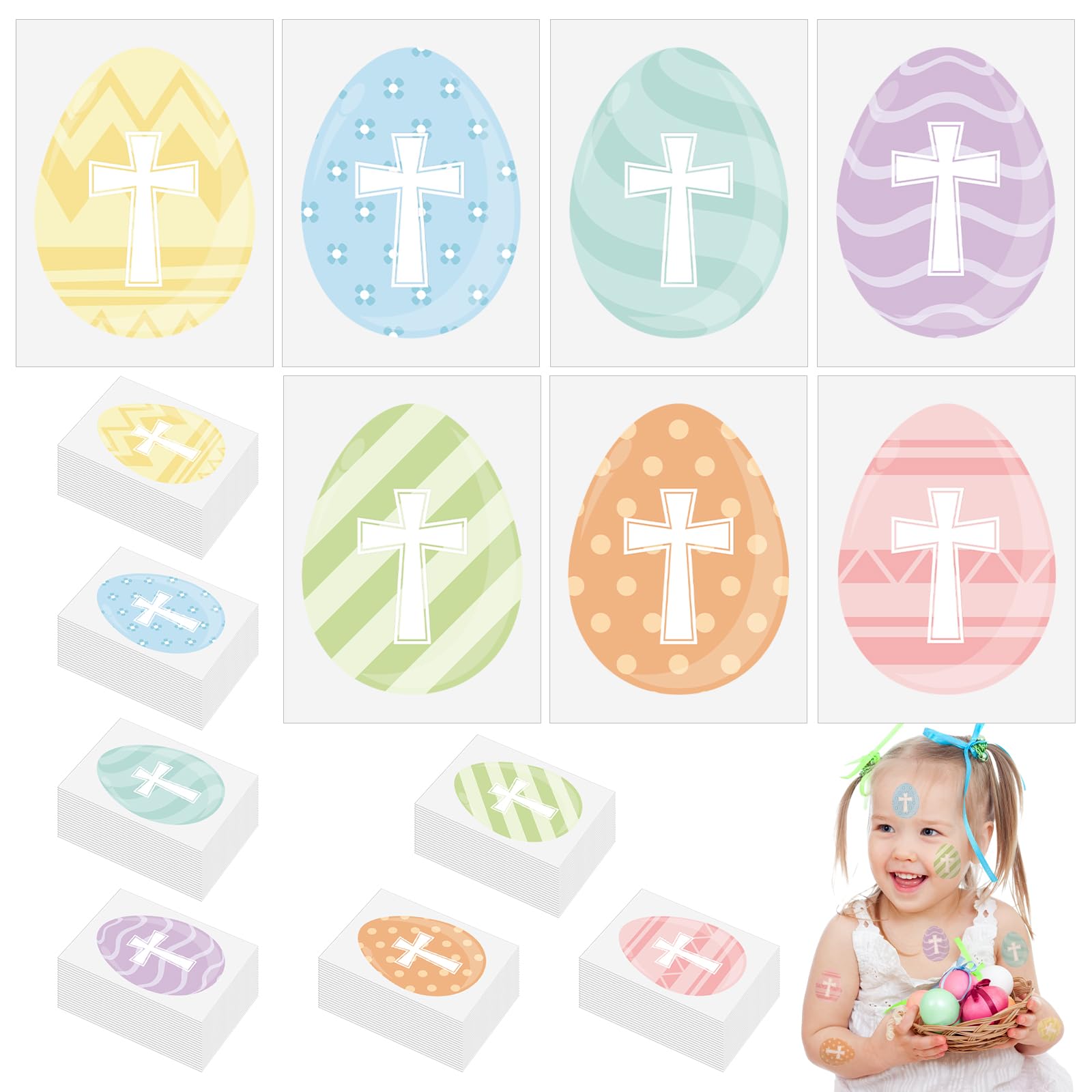 Amazon.com : Kolldenn 210 Pcs Easter Temporary Tattoos Egg Cross Easter ...