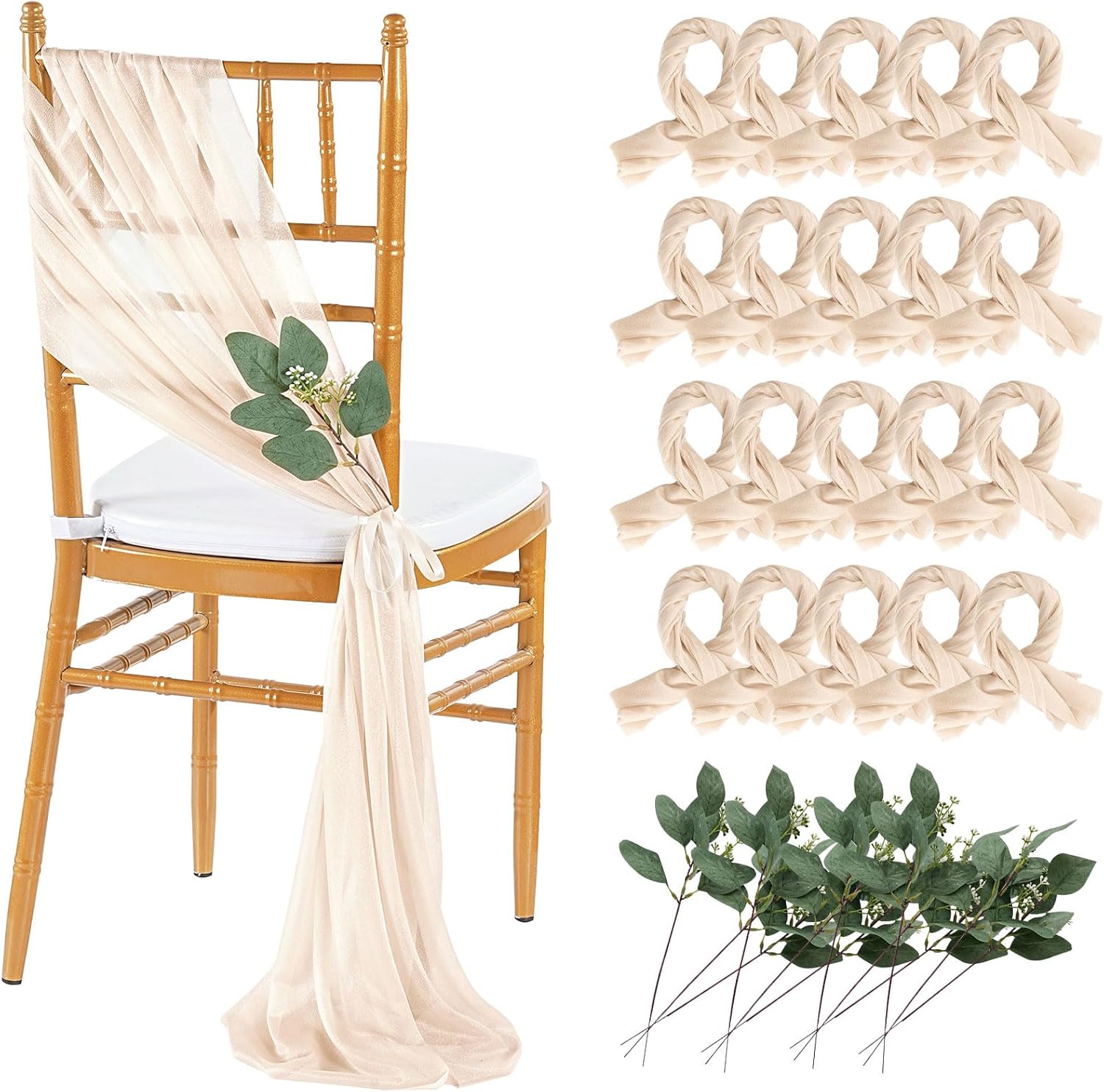 Amazon.com: QueenDream Champagne Chair Sashes Wedding Aisle Decorations ...