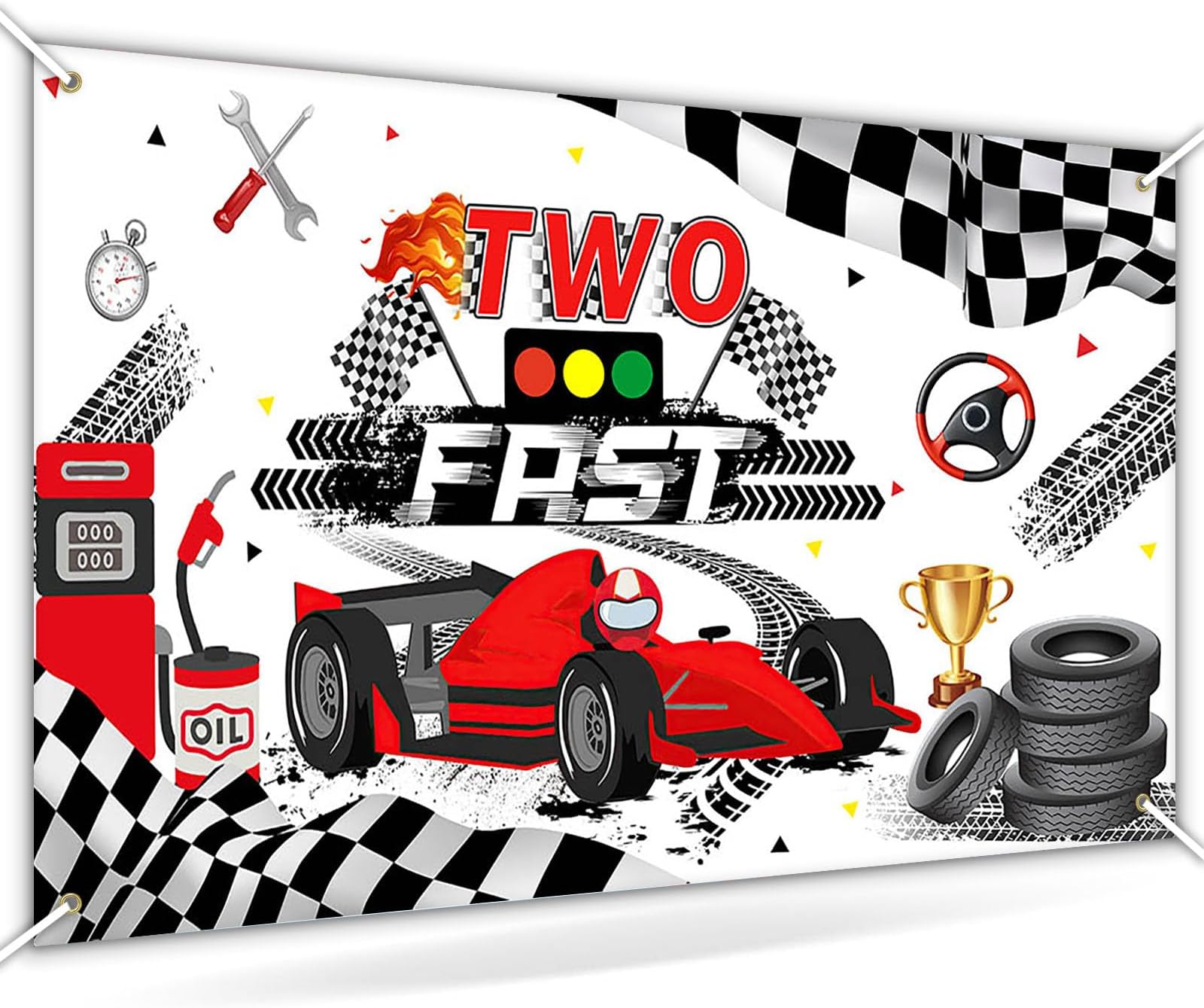 Amazon.com: Avezano Two Fast Birthday Banner, Racing Car Theme Bday ...