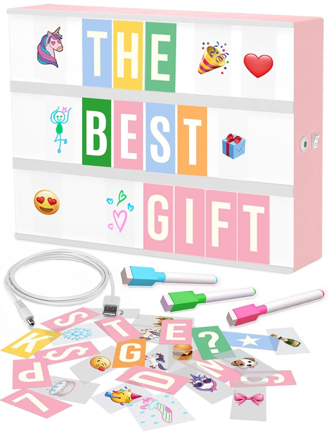 Pink Cinema Light Box with 312 Letters, Emojis & 3 Markers - Led Light ...