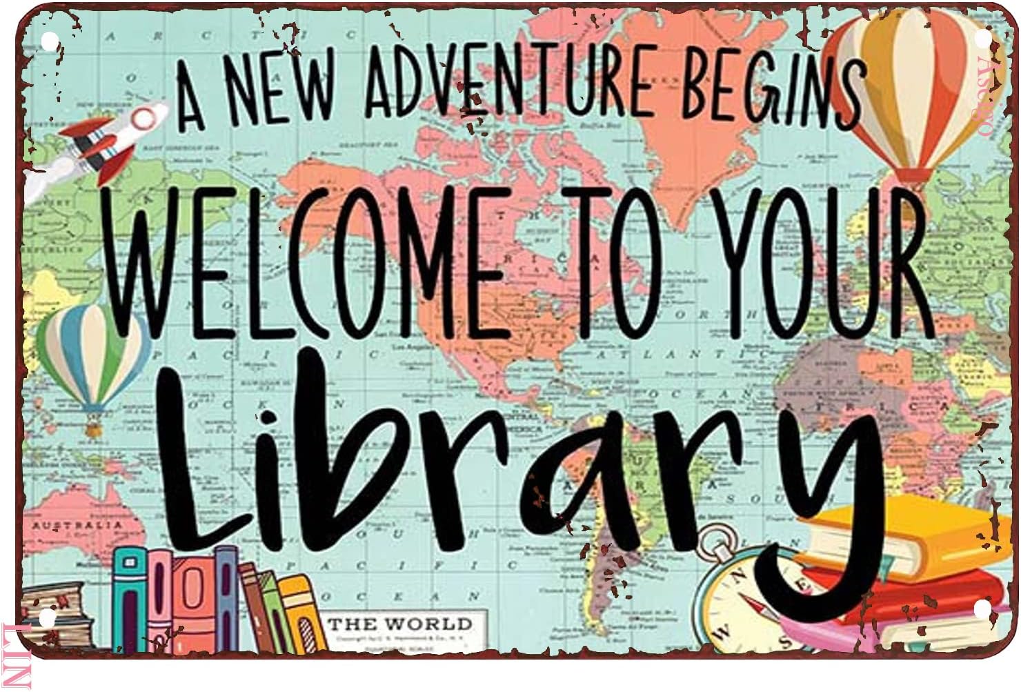 Amazon.com: Metal Nursery Decor Library Welcome to Classroom Door Sign ...