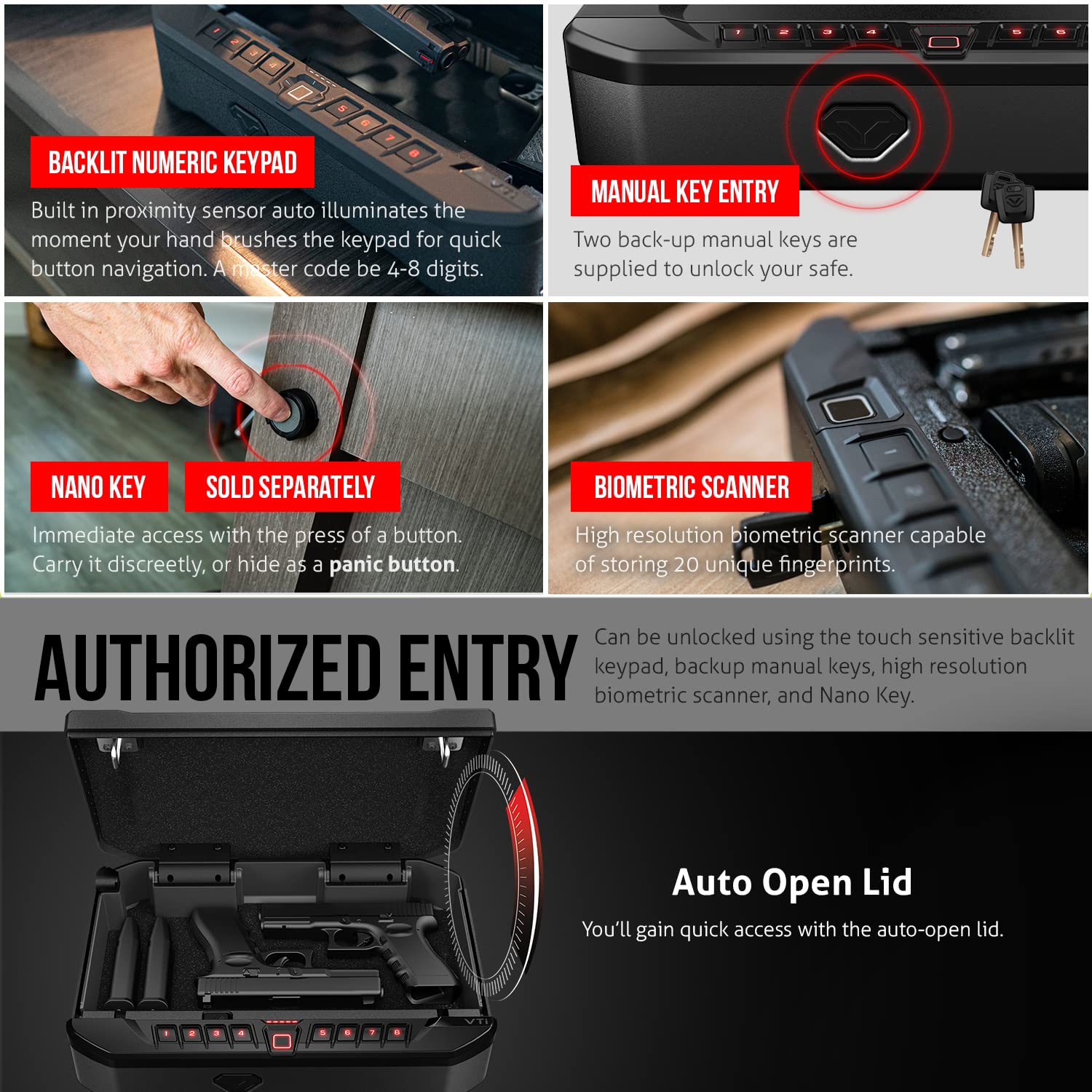 VAULTEK VTi Full-Size Biometric Handgun Bluetooth Smart Safe Multiple ...