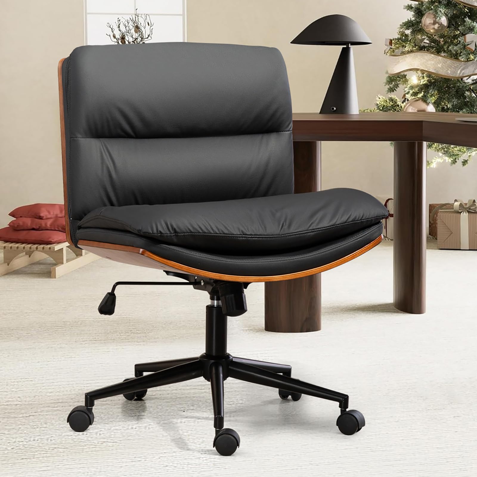 Amazon.com: LONWIK Armless Modern Walnut Office Desk Chair with Wheels ...