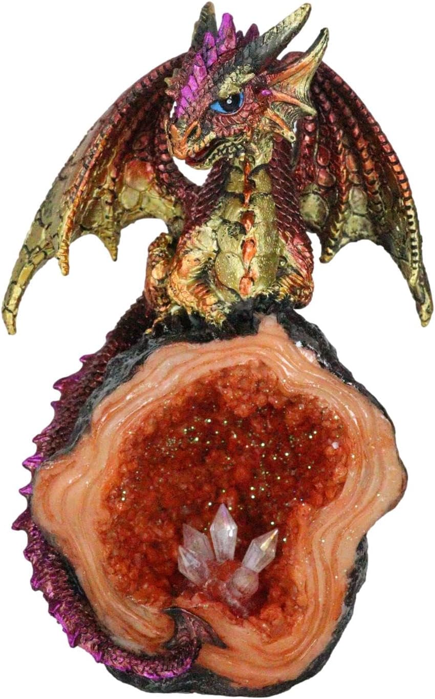 Amazon.com: Ebros Gift Fantasy Iridescent Meteorite Dragon Guarding ...