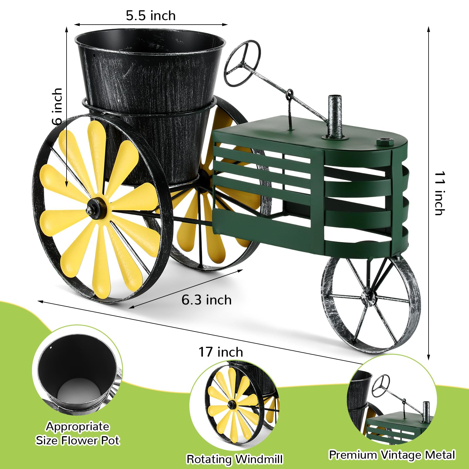 Snapklik.com : 17" X 11" Metal Tractor Windmill Planter Decorative ...