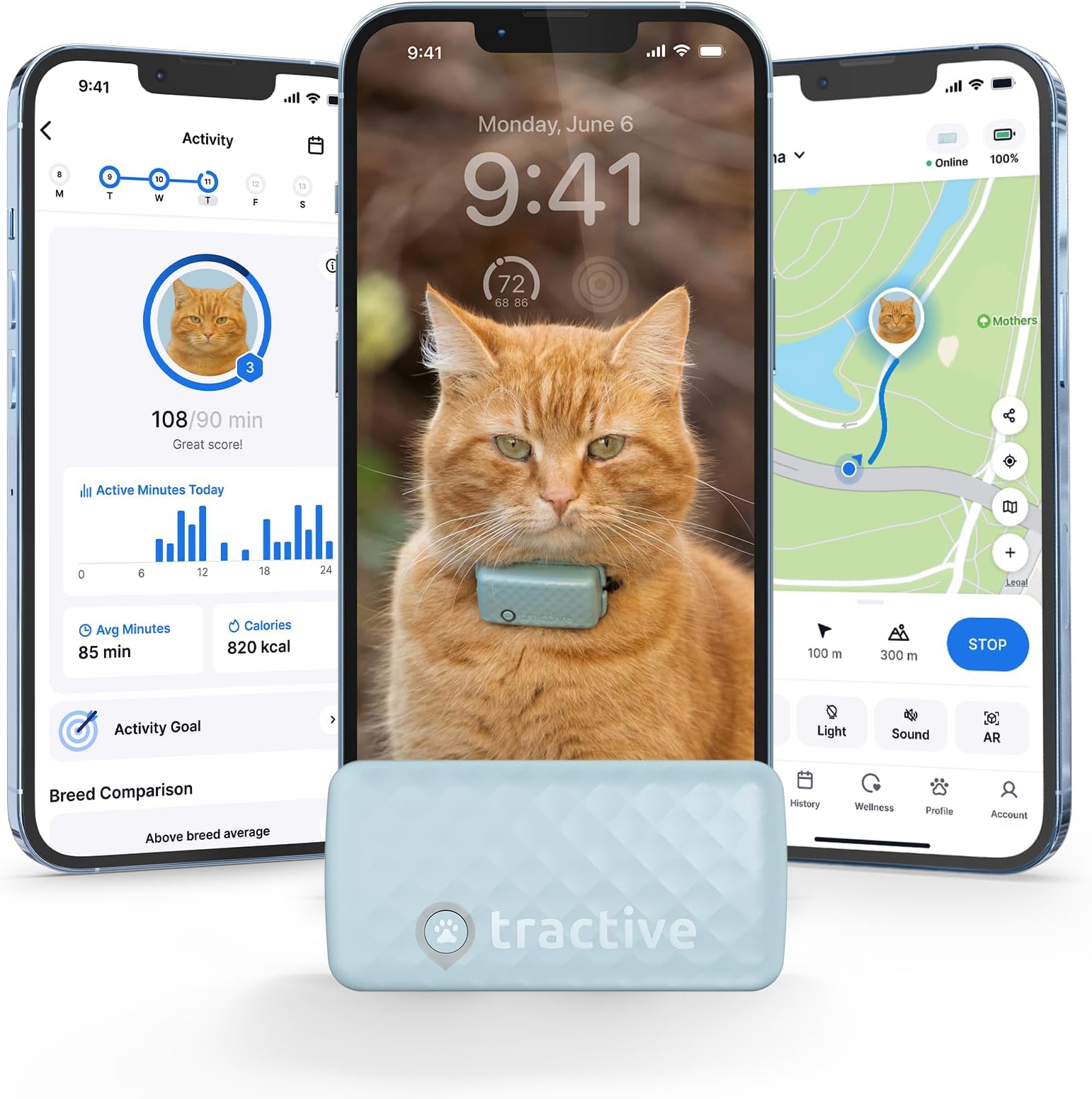 Amazon.com: Tractive GPS Cat Tracker (6.5 lbs+), Real-time Pet Location ...