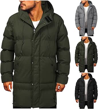 CAUYDY Herren Winterjacke Lange Daunenjacke Warm Kapuze Steppjacke Wintermantel Mit Button ...