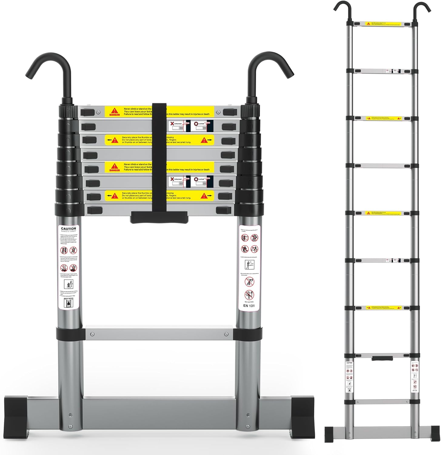 Nestling Telescoping Aluminum Extension Ladder, 8.5 FT With 2 ...