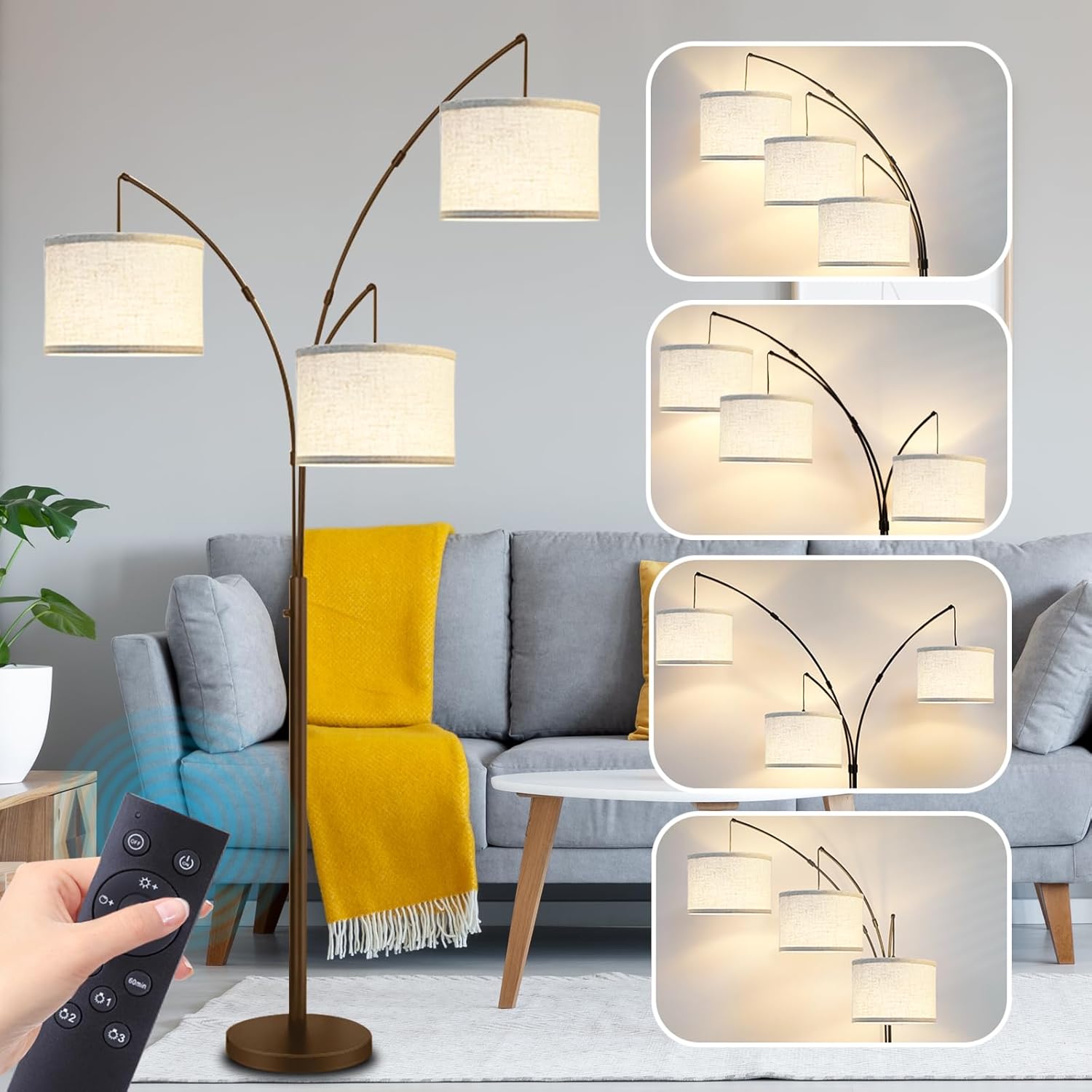 Arc Floor Lamp for Living Room with Remote Control, Dimmable Modern Mid ...
