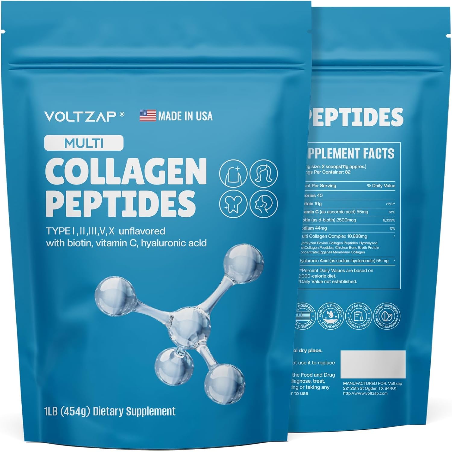 Amazon.com: VOLTZAP Multi Collagen Peptides Powder, Type I,II,III,V,X ...