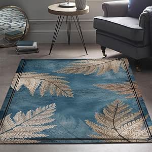 Amazon.com: Retro Farmhouse Leaf Print Turquoise Brown Rug for Living ...