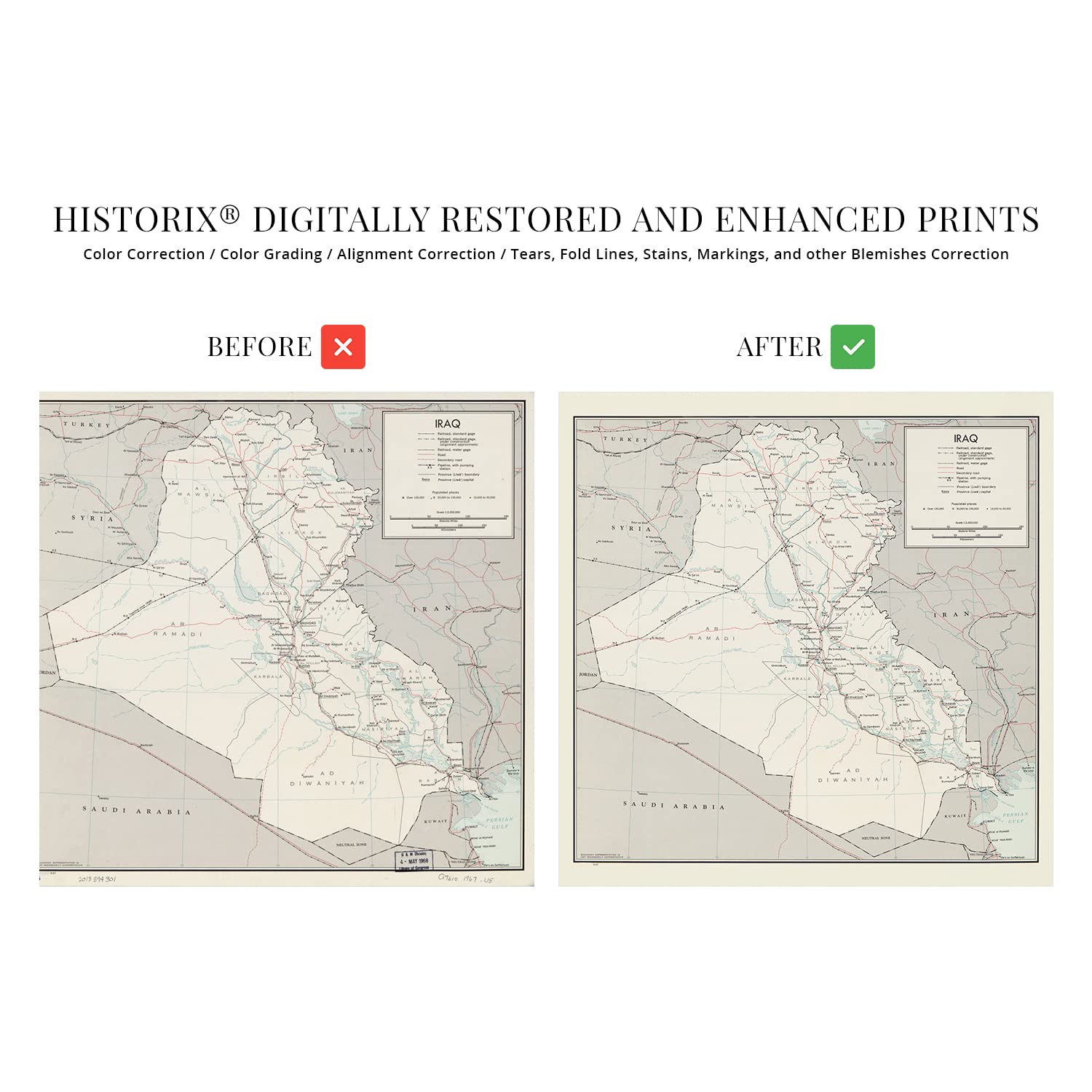 Snapklik.com : Vintage 1967 Iraq Map Poster - 24x24 Inch Vintage Map Of ...
