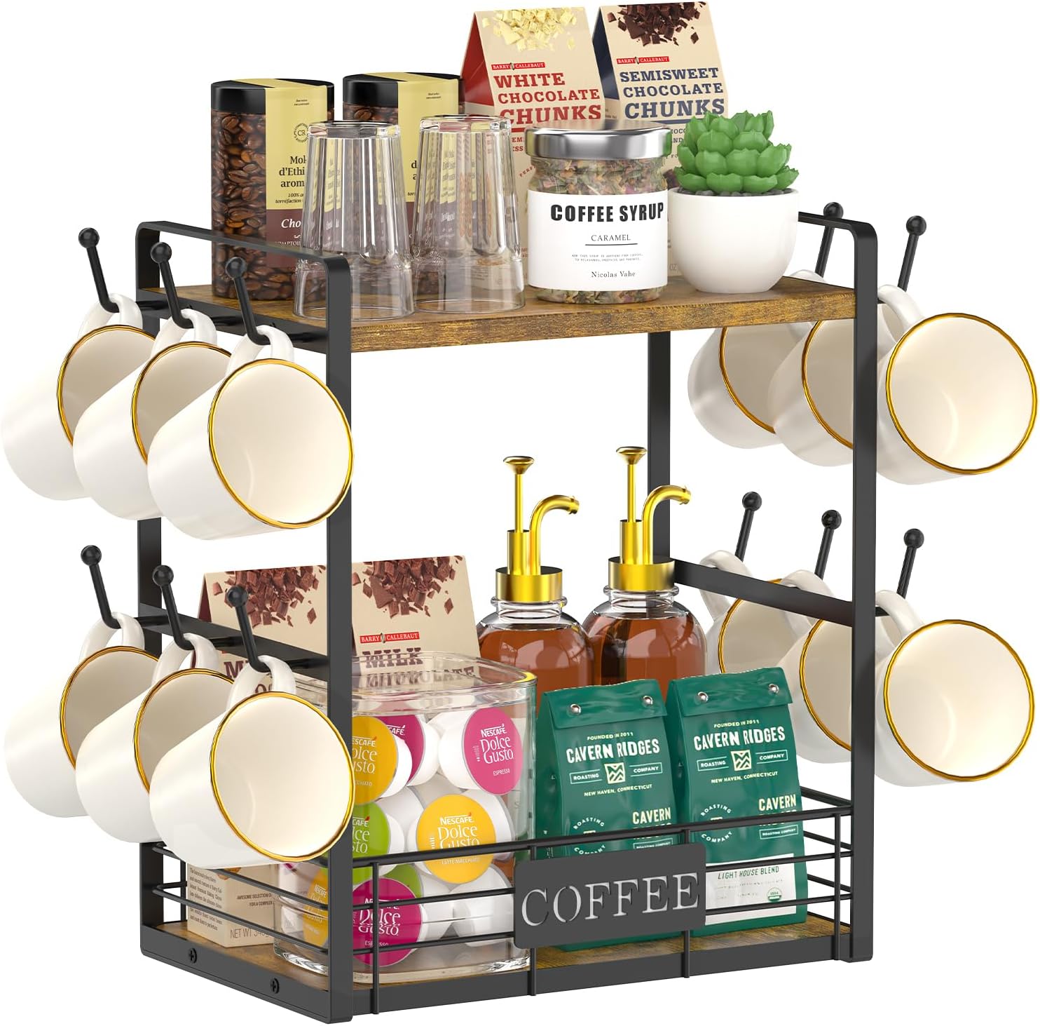 EsLuker.ly 2 Tier Coffee Bar Organizer Countertop Station Rack for ...