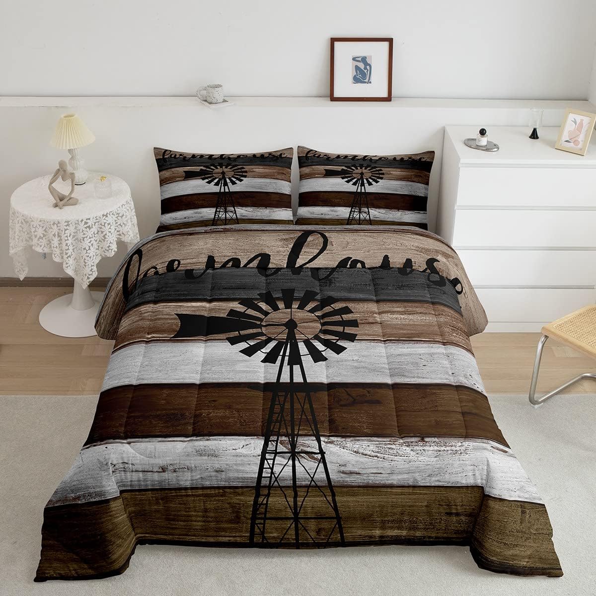Amazon.com: Feelyou Rustic Country Windmill Comforter Set Brown Grey ...