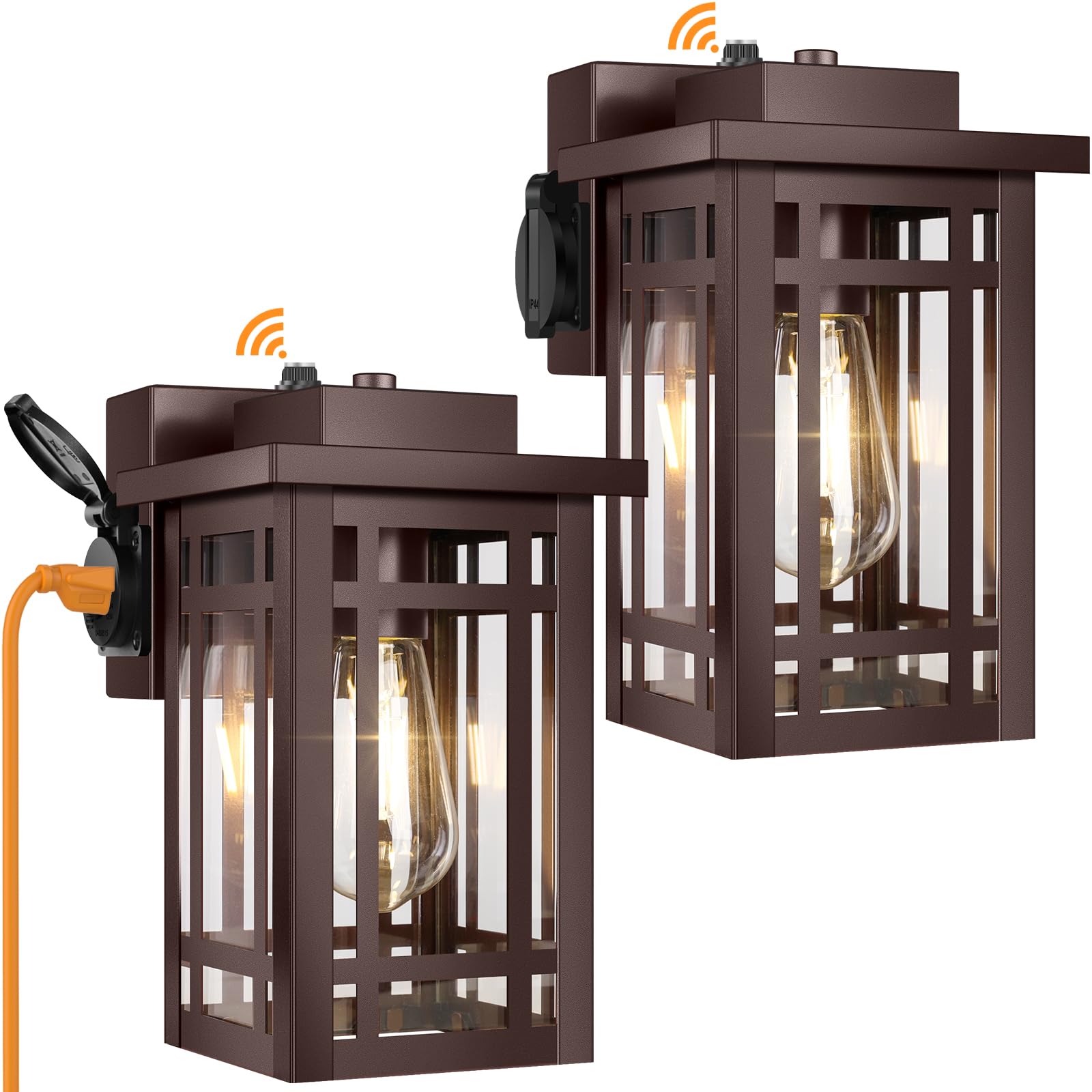 2-Pack Outdoor Porch Lights with Outlet,Dusk to Dawn Modern Outdoor ...