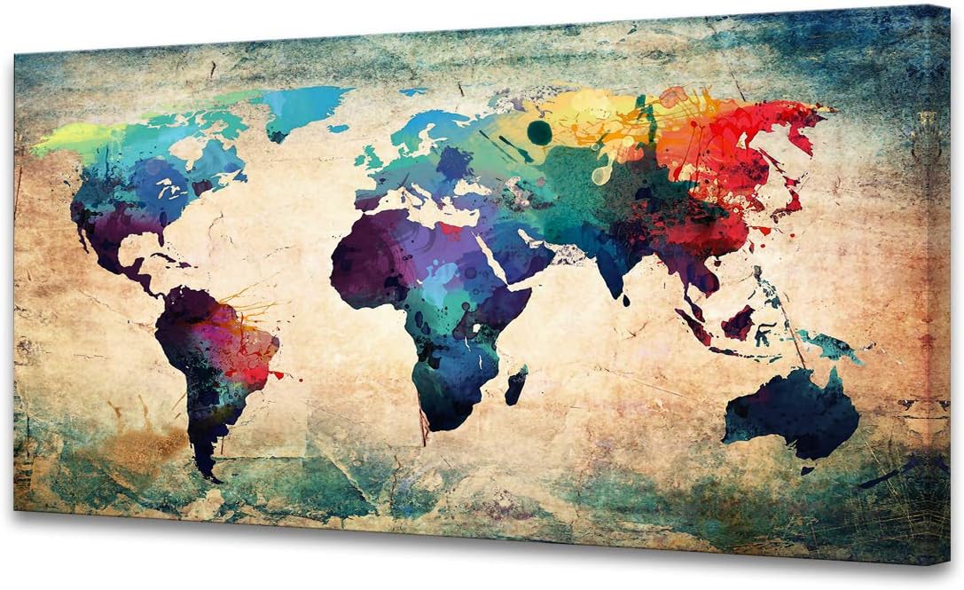 Amazon.com: Baisuwallart A62075 Abstract World Map Canvas Painting ...