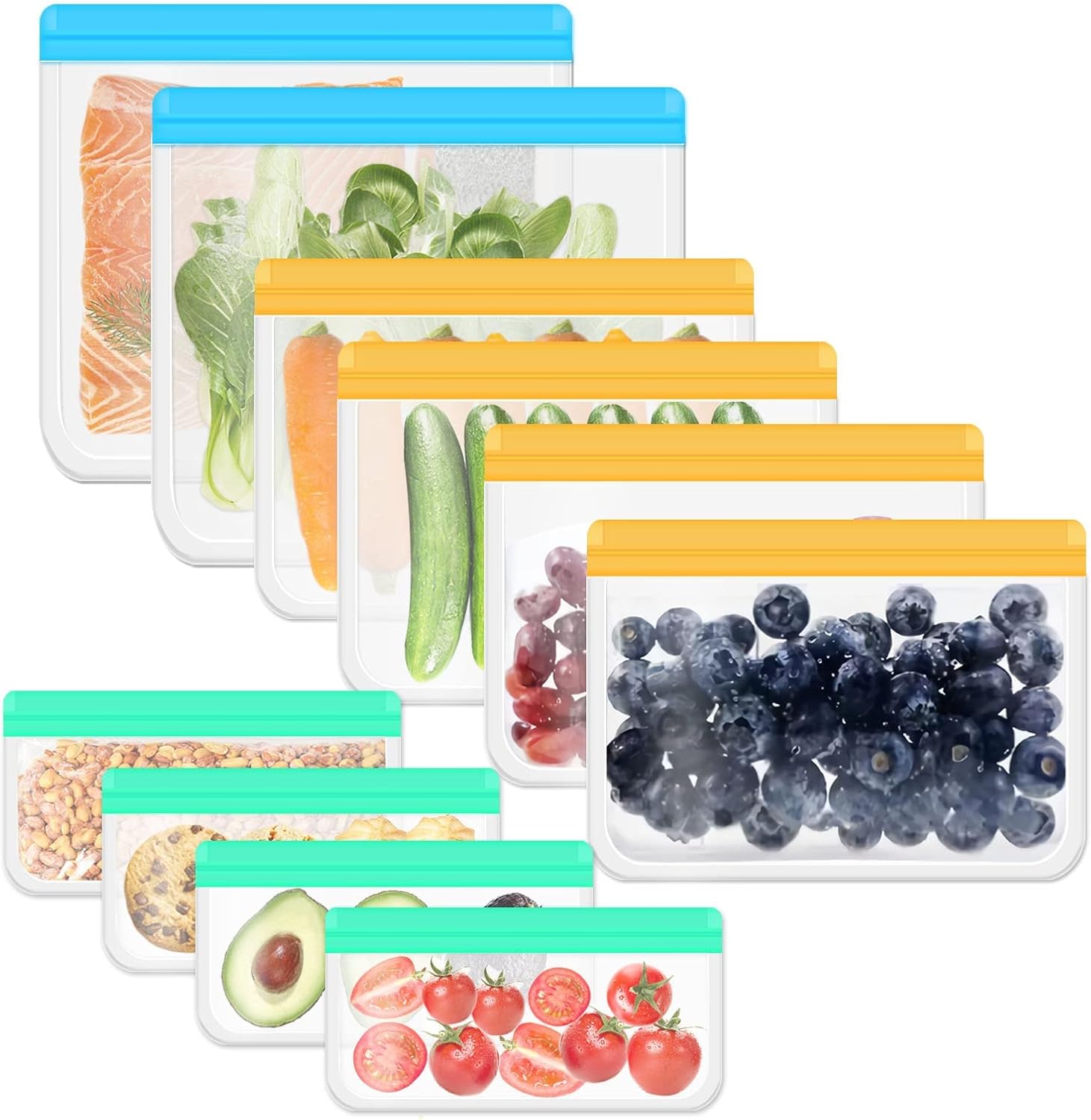 Amazon.com: 10PCS Food Storage Bags Silicone, Leakproof Reusable ...