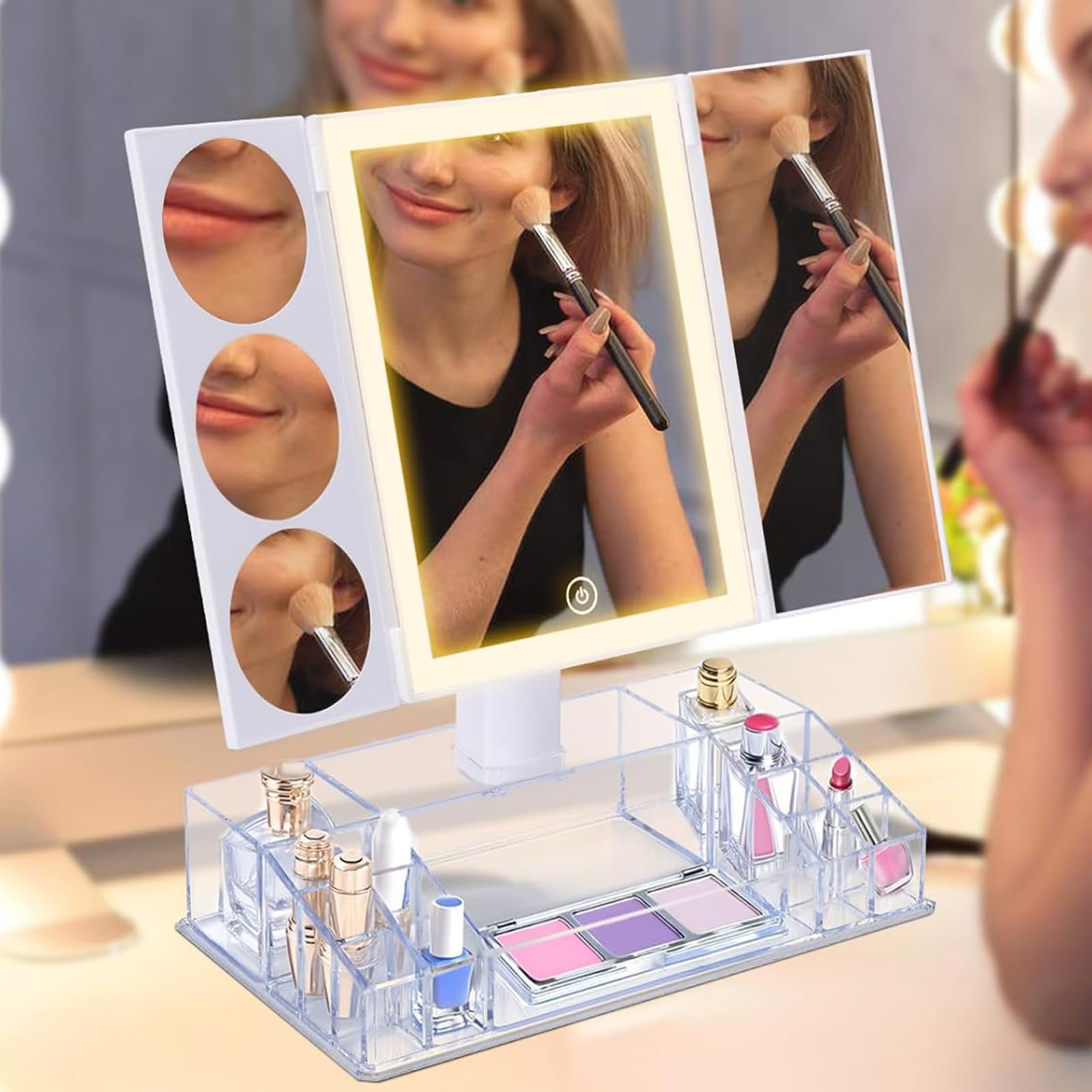 Amazon.com - Trifold Lighted Makeup Mirror with Magnification 1X, 3X ...