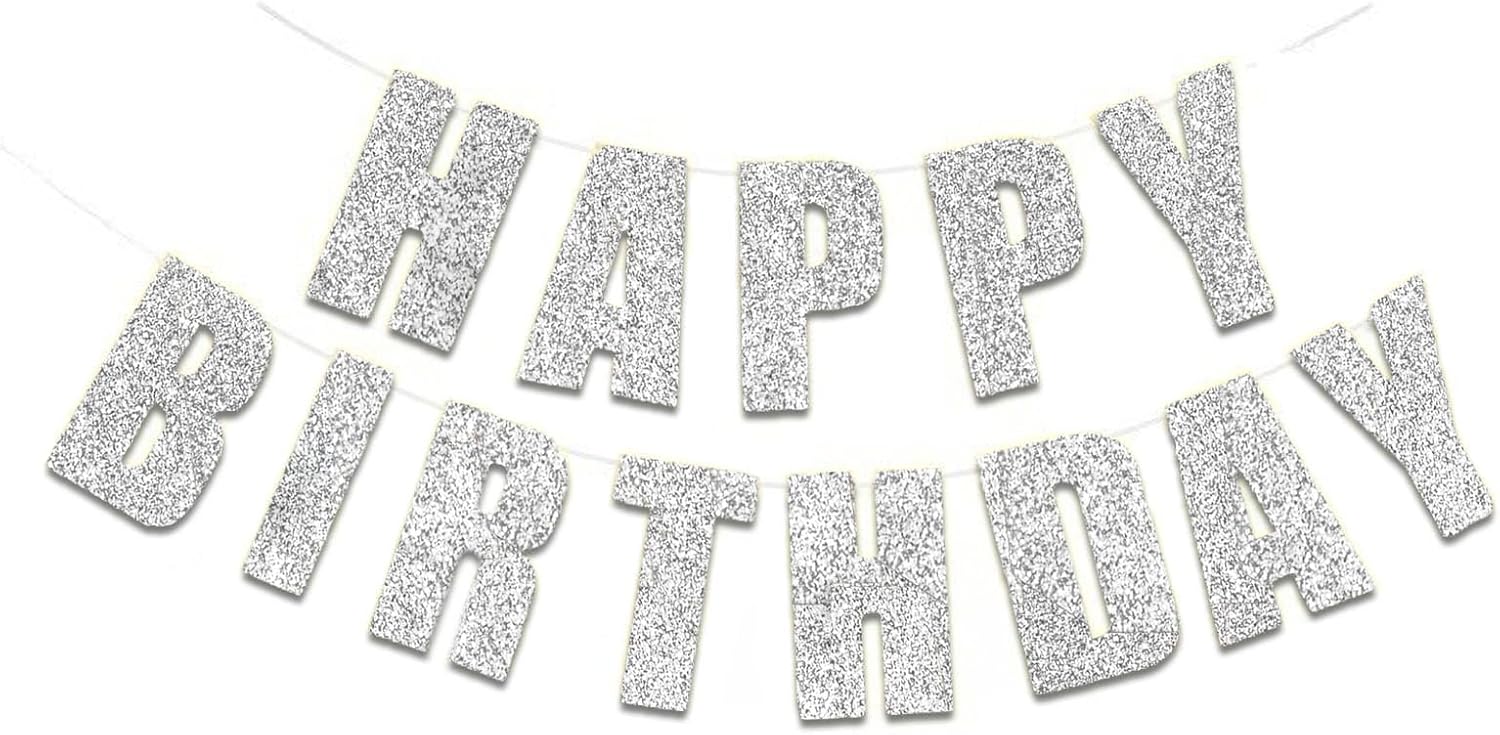 Amazon.com: Happy Birthday Banner Silvery Birthday Sign Party ...