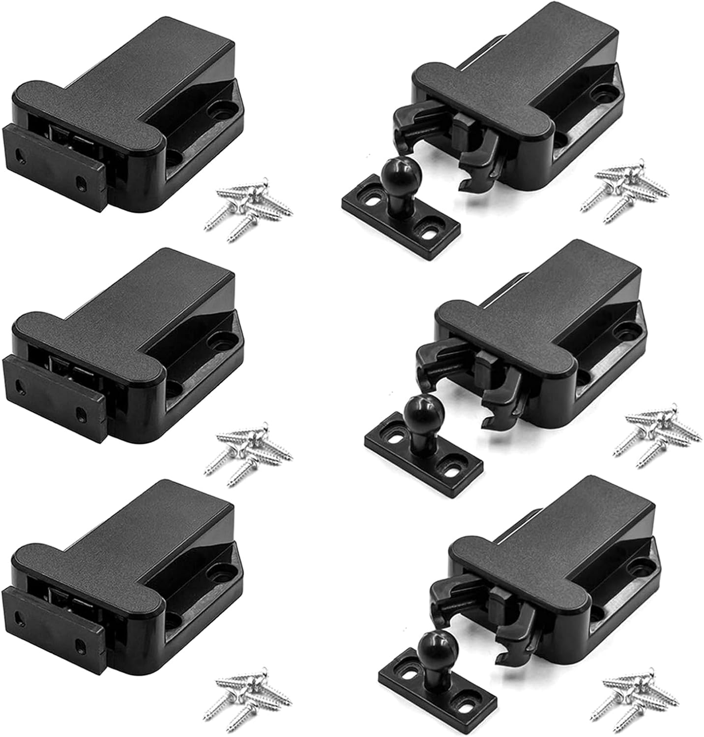 6 Pcs Black Push to Open Catch Lock Touch Release Latch Cabinets Doors ...