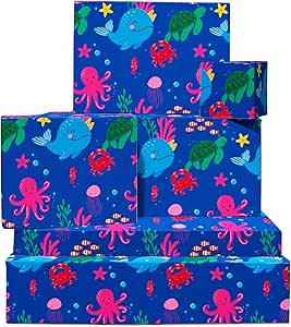 Amazon.com: CENTRAL 23 Blue Wrapping Paper - 6 Sheets Of Birthday Gift ...