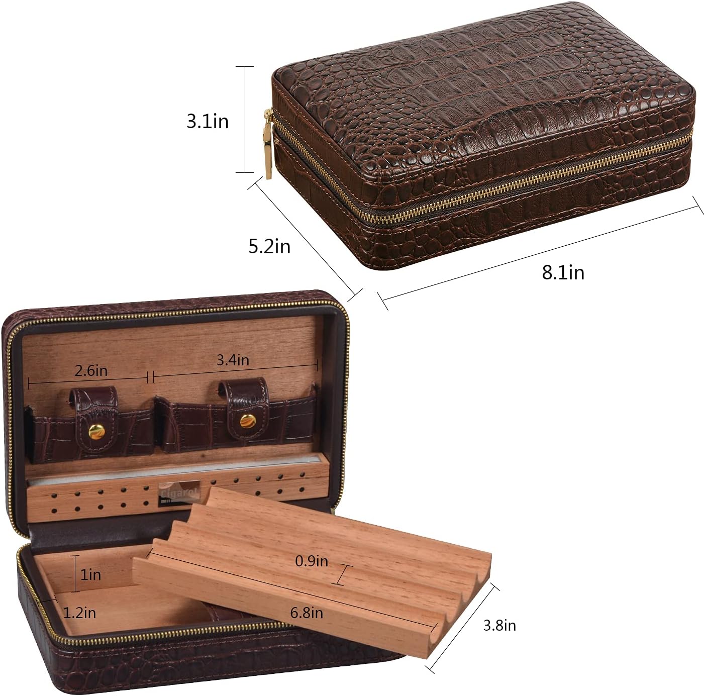 Volenx Cigar Humidor, Crocodile Leather Pattern Travel Cigar Case with ...