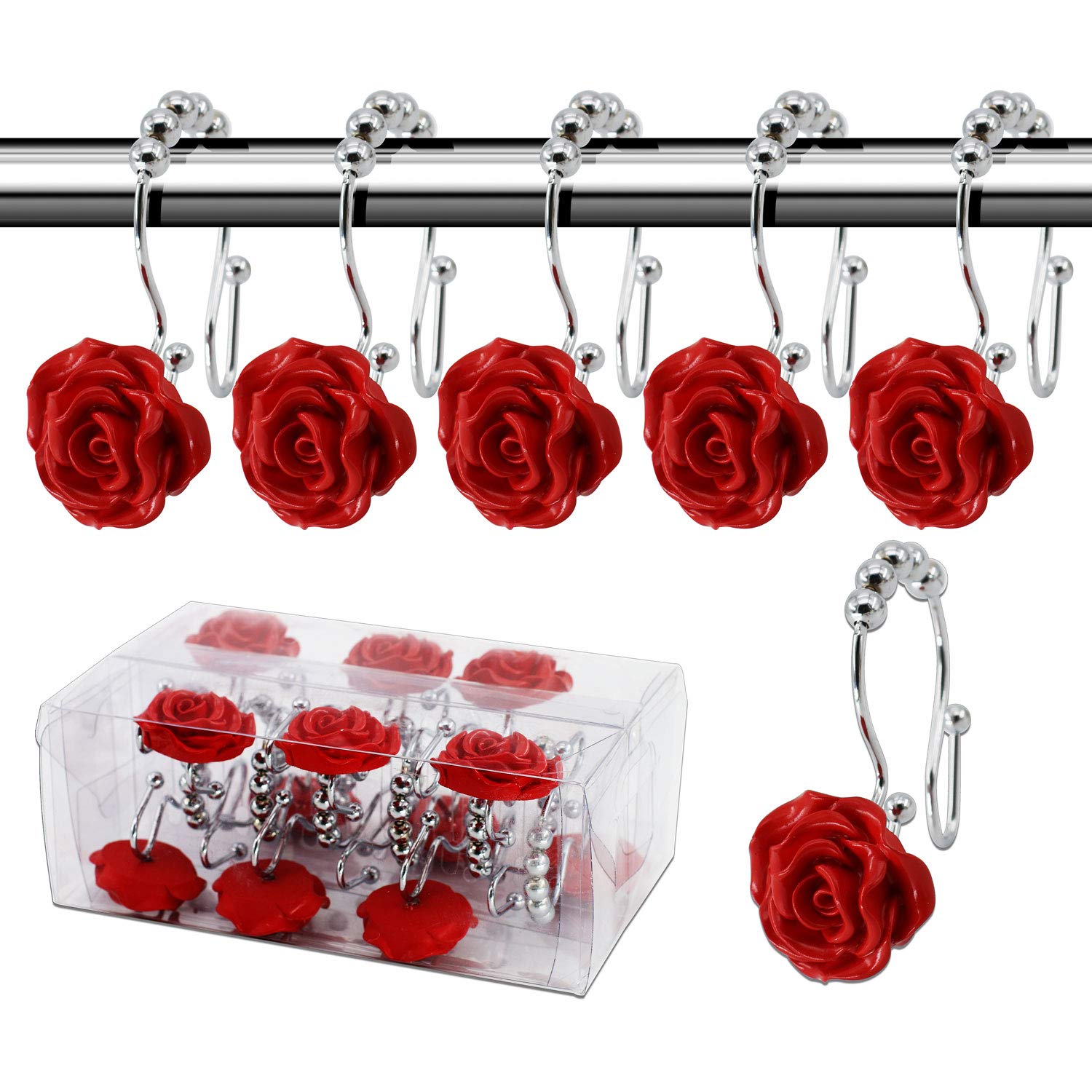 Amazon.com: BEAVO Rose Shower Curtain Hooks,12 Pcs Double Glide Shower ...
