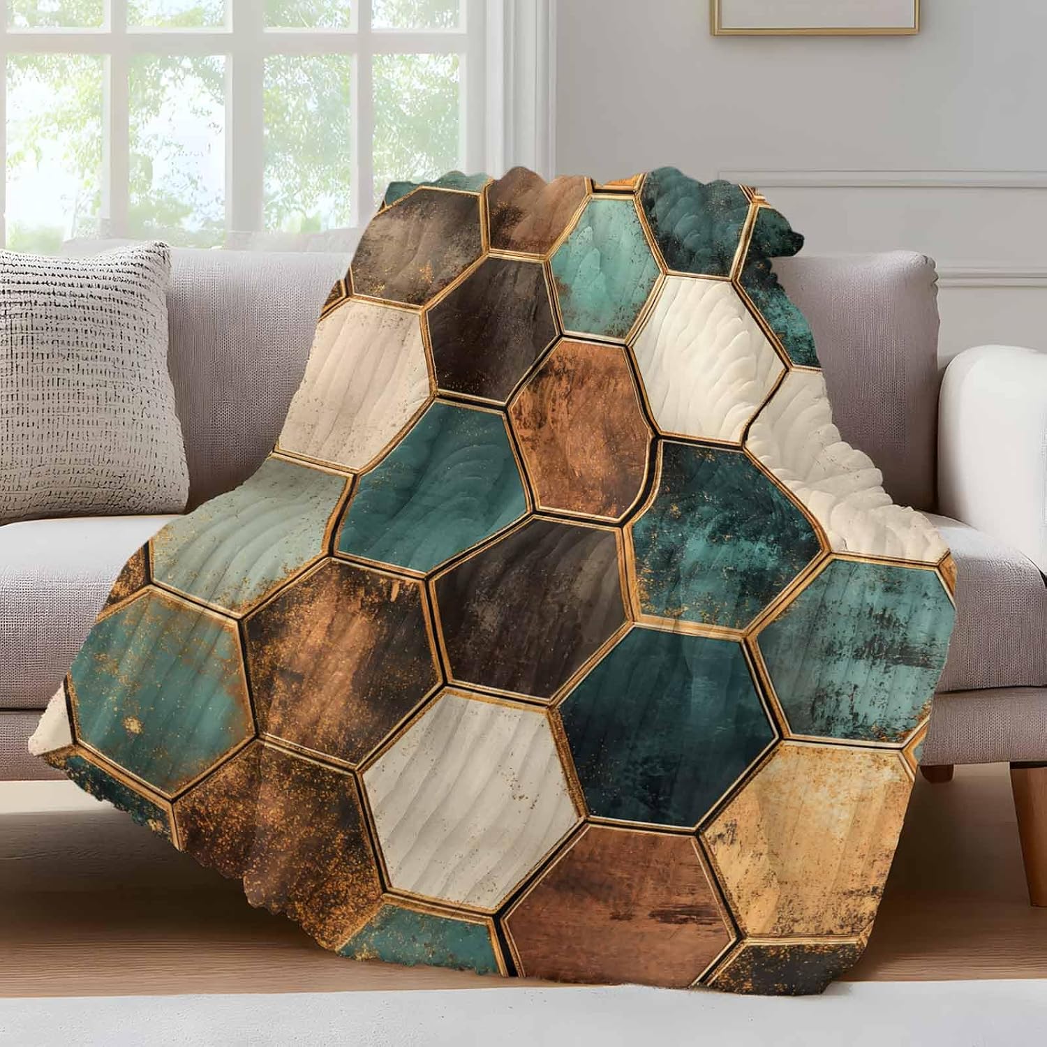 Amazon.com: Geometric Pattern Fleece Throw Blanket for Couch Colorful ...