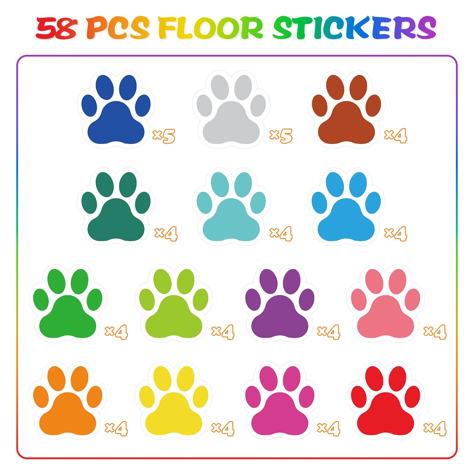 Snapklik.com : 58 Pcs 5 Inch Classroom Floor Dog Paw Dots Floor ...