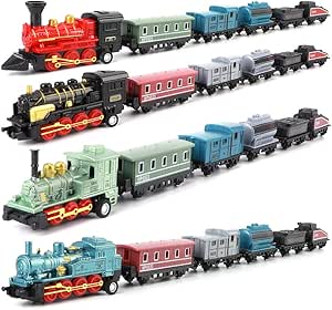 Amazon.com: Vakitar 4 Sets Mini Trains Toy Pull Back Steam Trains Model ...