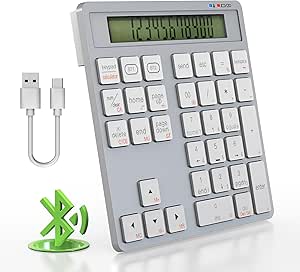 2-in-1 Numeric Keypad Bluetooth 34 Keys Number Pads with Calculator for ...