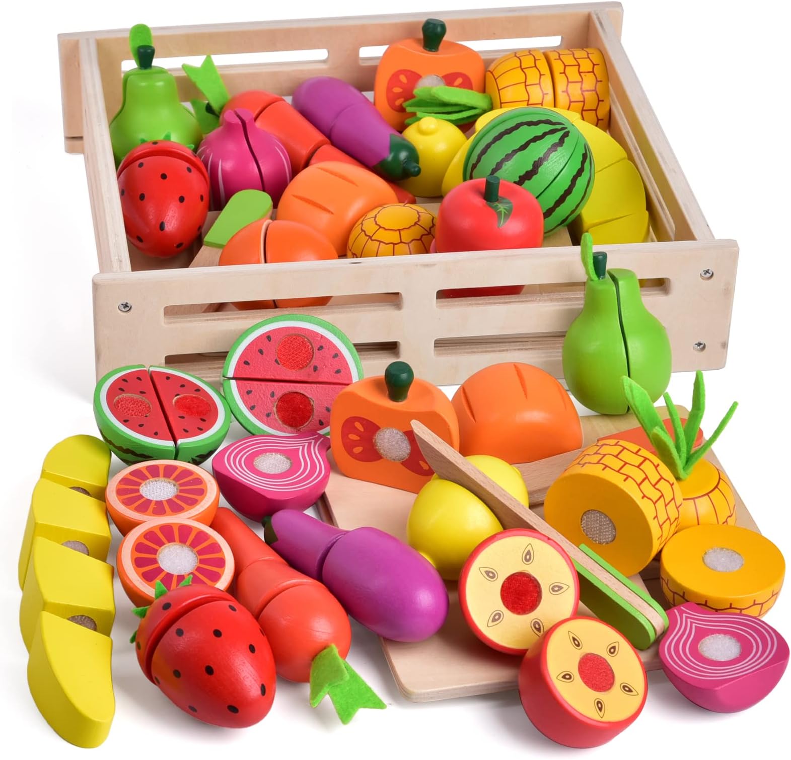 Uandhome 30 Pcs Cutting Play Food Toy for Kids Kitchen Pretend, Cooking ...