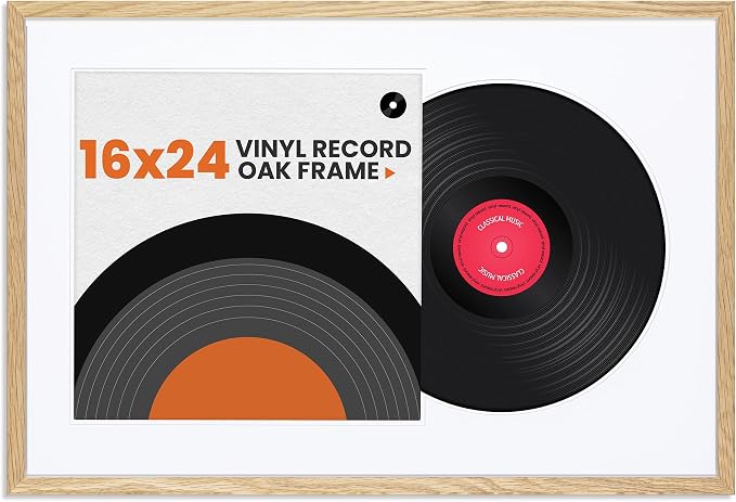 Amazon.com - Vinyl Record Frame Natural Oak Wood 24 x 16 Inches with ...