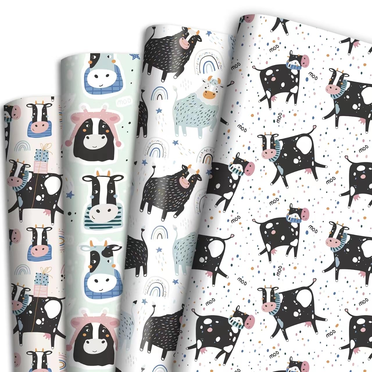 Amazon.com: Vnaaem Cow Wrapping Paper 8 Pc Funny Rainbow Cow Print Gift ...