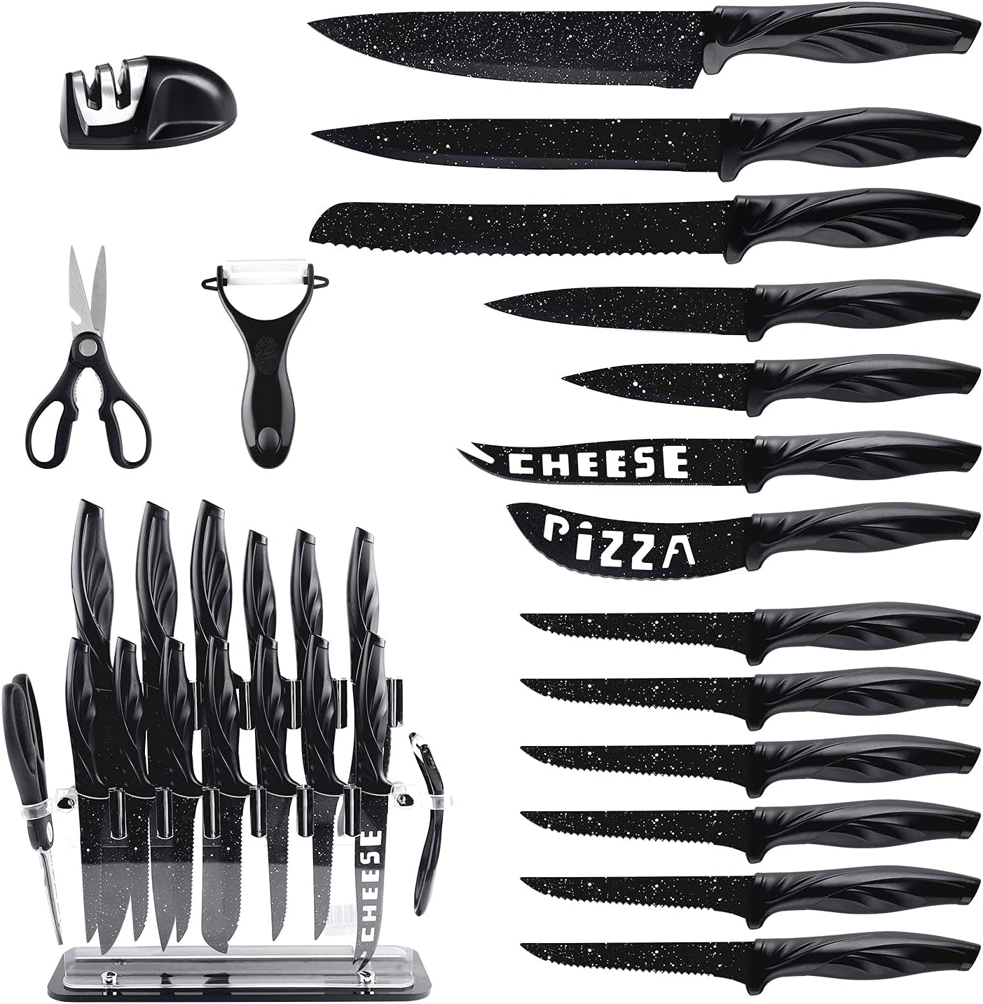 Amazon.com: iHwebo 17 Piece Snowflake Kitchen Knives Set with Block ...
