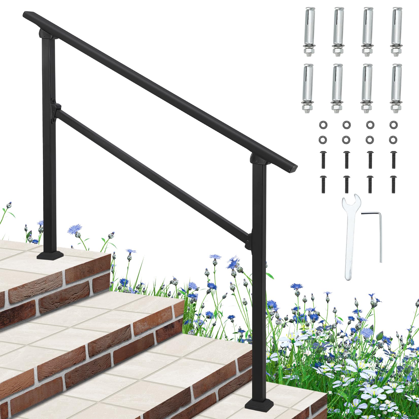 4 Step Hand Rails for Outdoor Steps, Aluminum Alloy Railing, Exterior ...