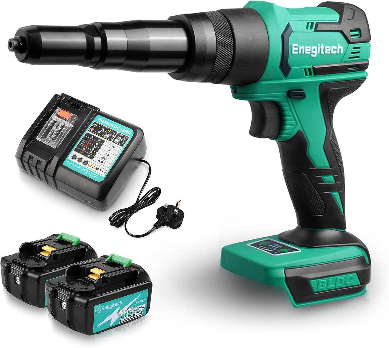 Enegitech 18V Cordless Rivet Gun Brushless Lithium-ion Automatic Blind ...