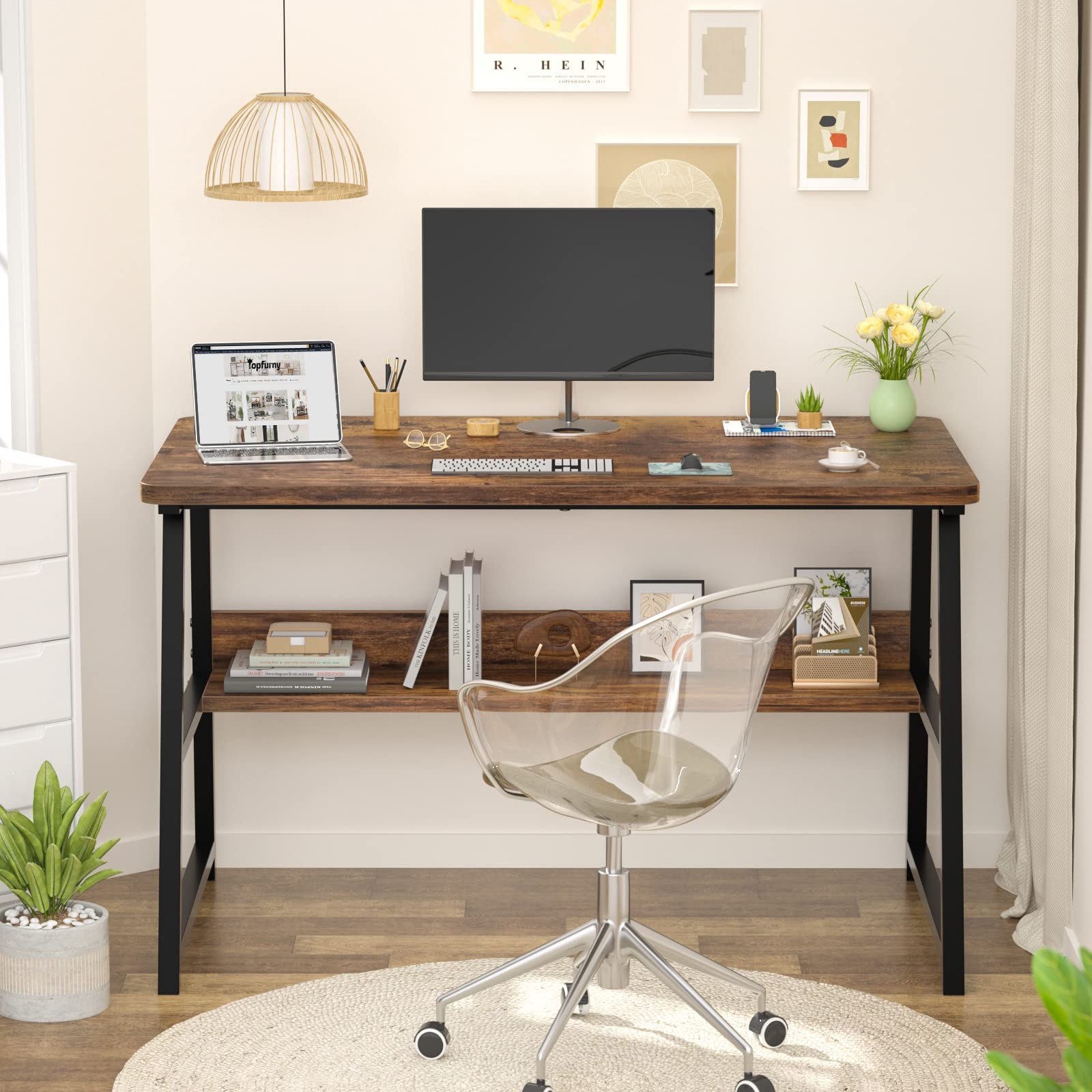 Topfurny Computer Desk 39 Inch Modern Sturdy Writing Desk with ...