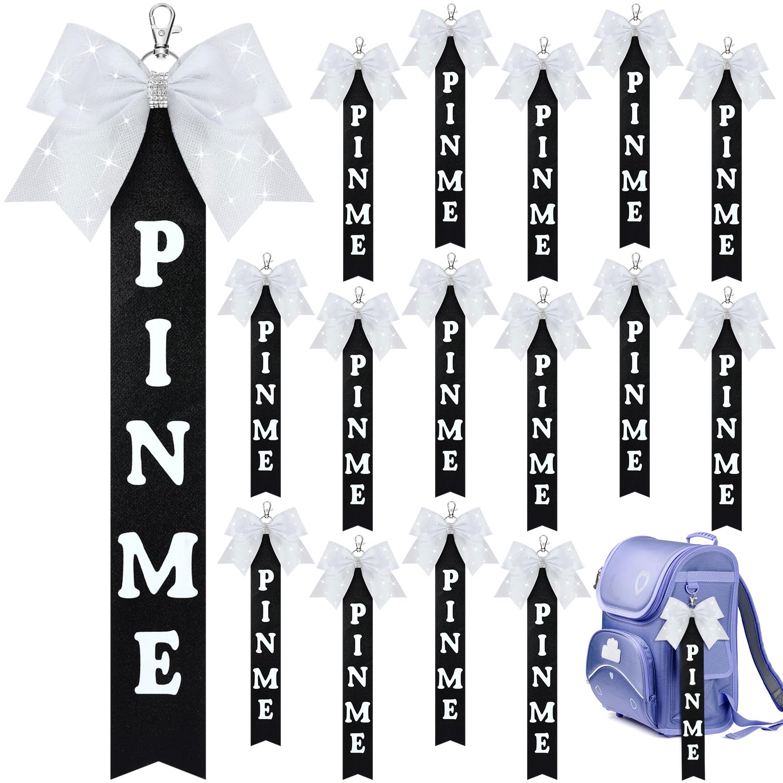 Snapklik.com : Loetere 16 Pcs Cheerleader Pin Me Bow Keychain Glitter ...