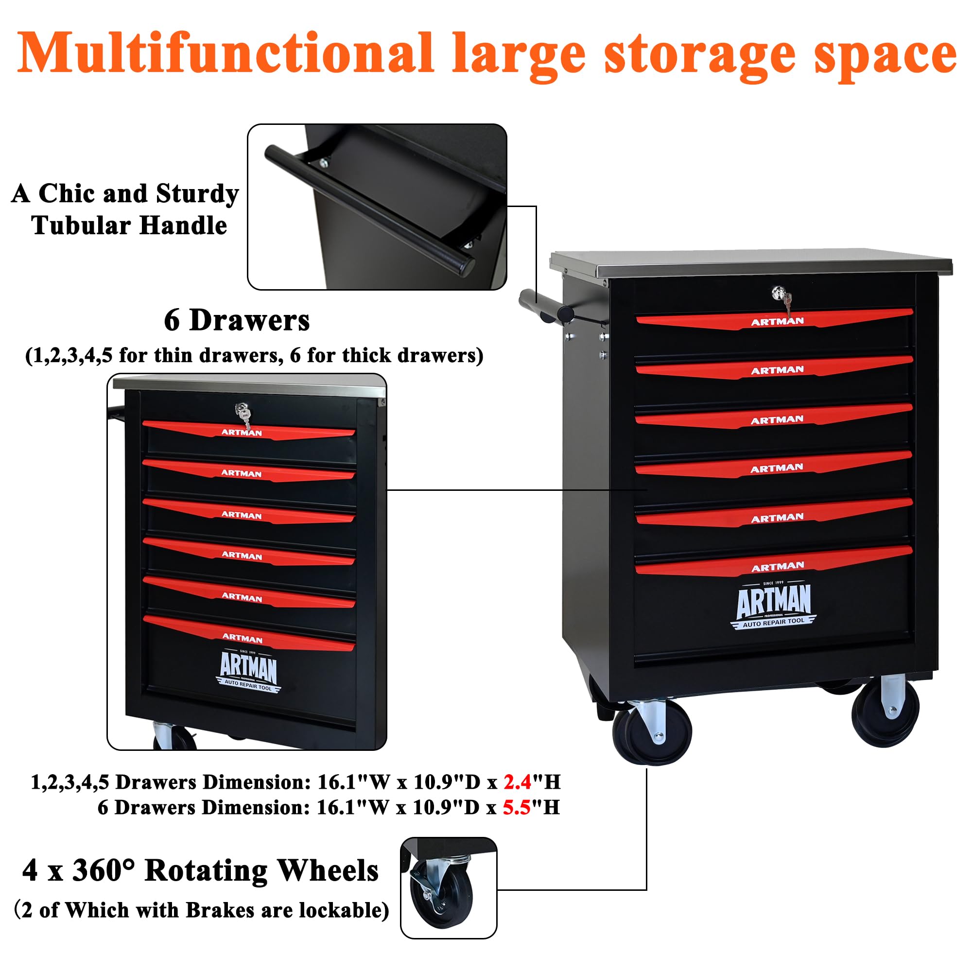 Snapklik.com : Nifoti 6 Drawers Tool Cart On Wheels,Multifunctional ...