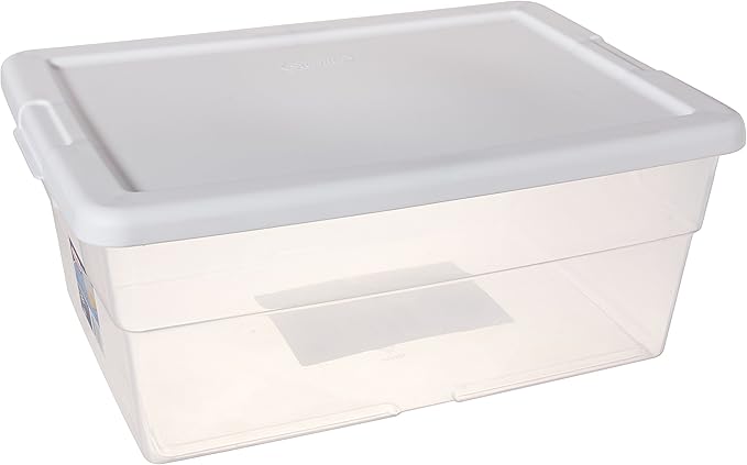 Amazon.com - Sterilite 16 Quart Basic Clear Storage Box with White Lid ...