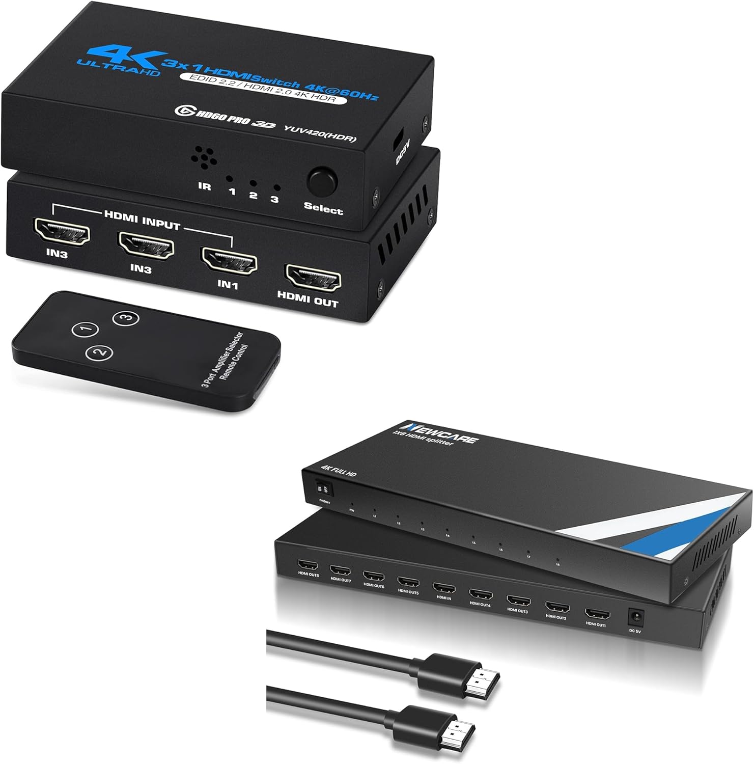 Amazon.com: NEWCARE 4K@60Hz HDMI Switch 3 in 1 Out HDMI Splitter with ...