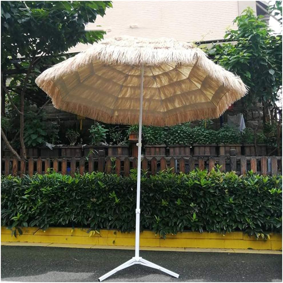 TEmkin Beach Straw Parasol, 220cm Outdoor Straw Umbrella with Triangle ...