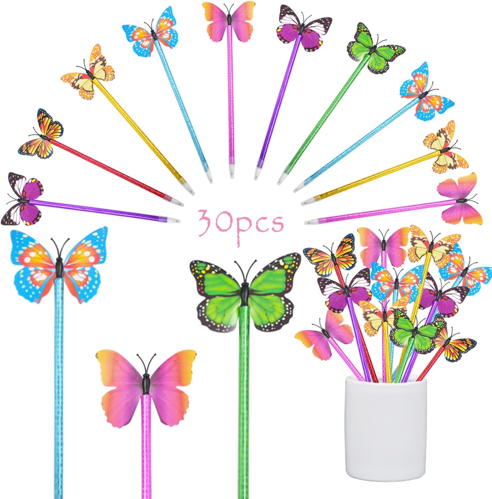 30 Pack Butterfly Gel Pens, Novelty Bulk Pens, Cute Party Favors Flower ...