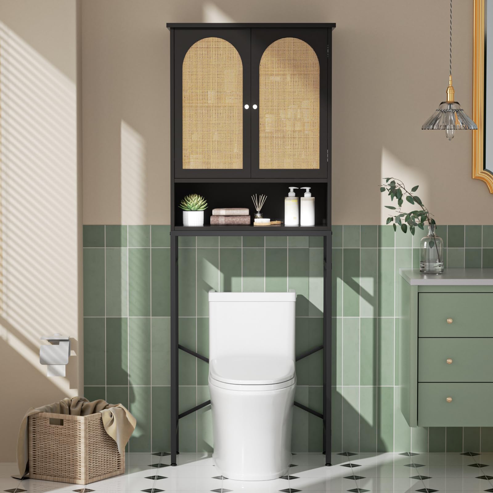 Snapklik.com : Rattan Toilet Storage Cabinet, Over The Rack Wood Cabinet